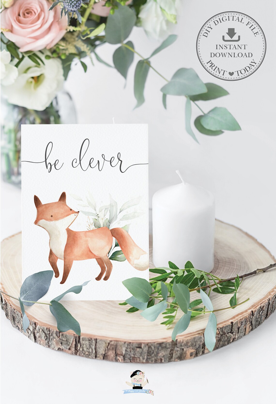 Woodland Animals Greenery Sign Bundle Printable Bear Fox Deer | Etsy