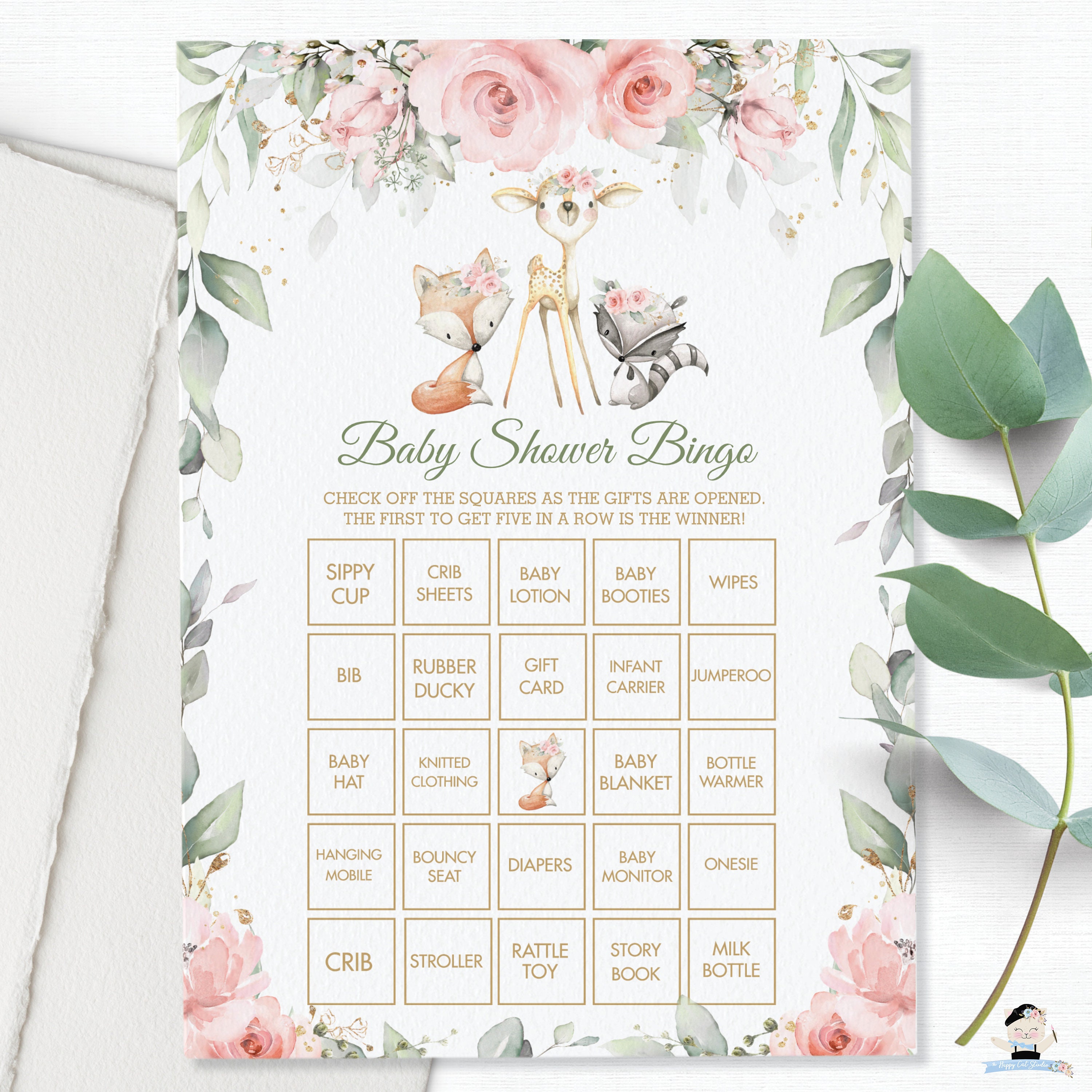 Woodland Animals Baby Shower Bingo Game, Pre-filled Blank Cards, Baby ...