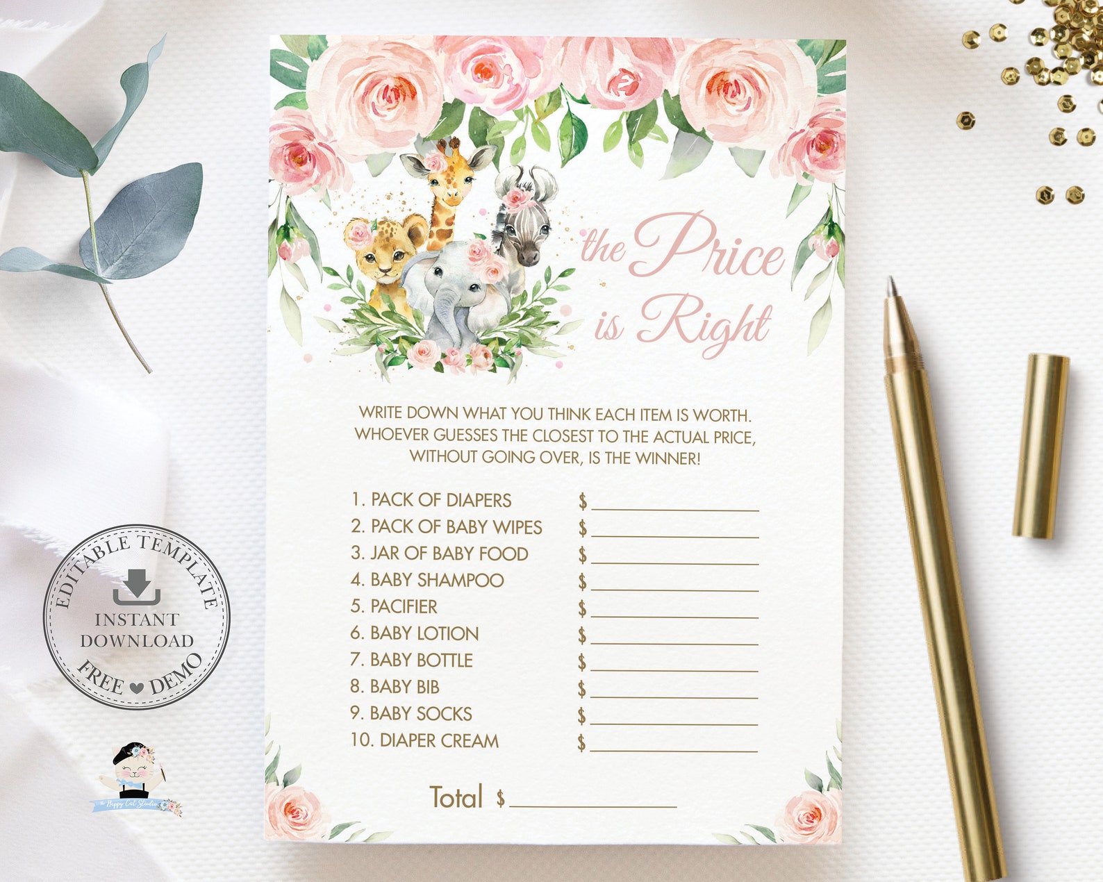 EDITABLE TEMPLATE the Price is Right Baby Shower Game, Chic Blush Pink ...