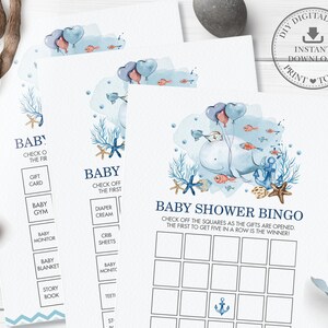 Nautical Whale Baby Shower Game Bundle INSTANT DOWNLOAD Bingo Advice ...