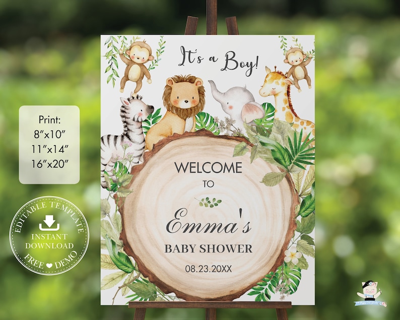 Jungle Animals Welcome Sign EDITABLE TEMPLATE Diy Forest - Etsy