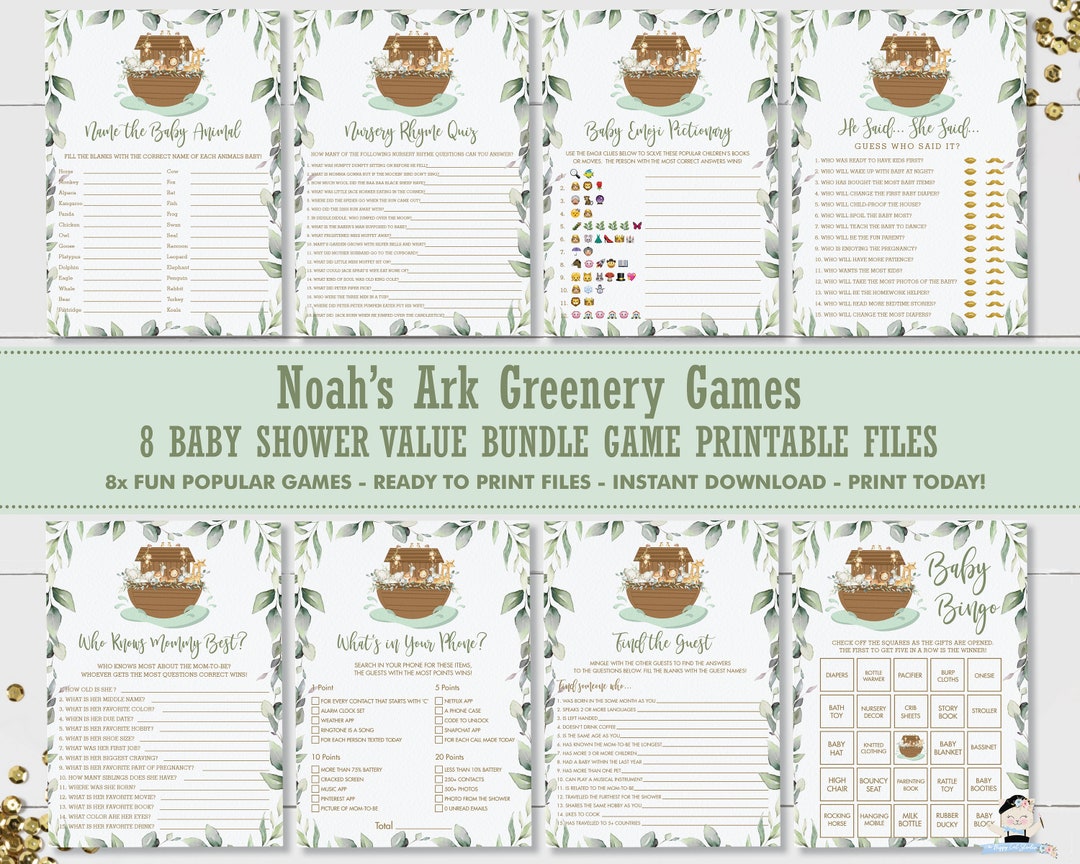Noah's Ark Baby Shower Game Bundle 8 GAMES, Find Guest, Bingo, Emoji ...