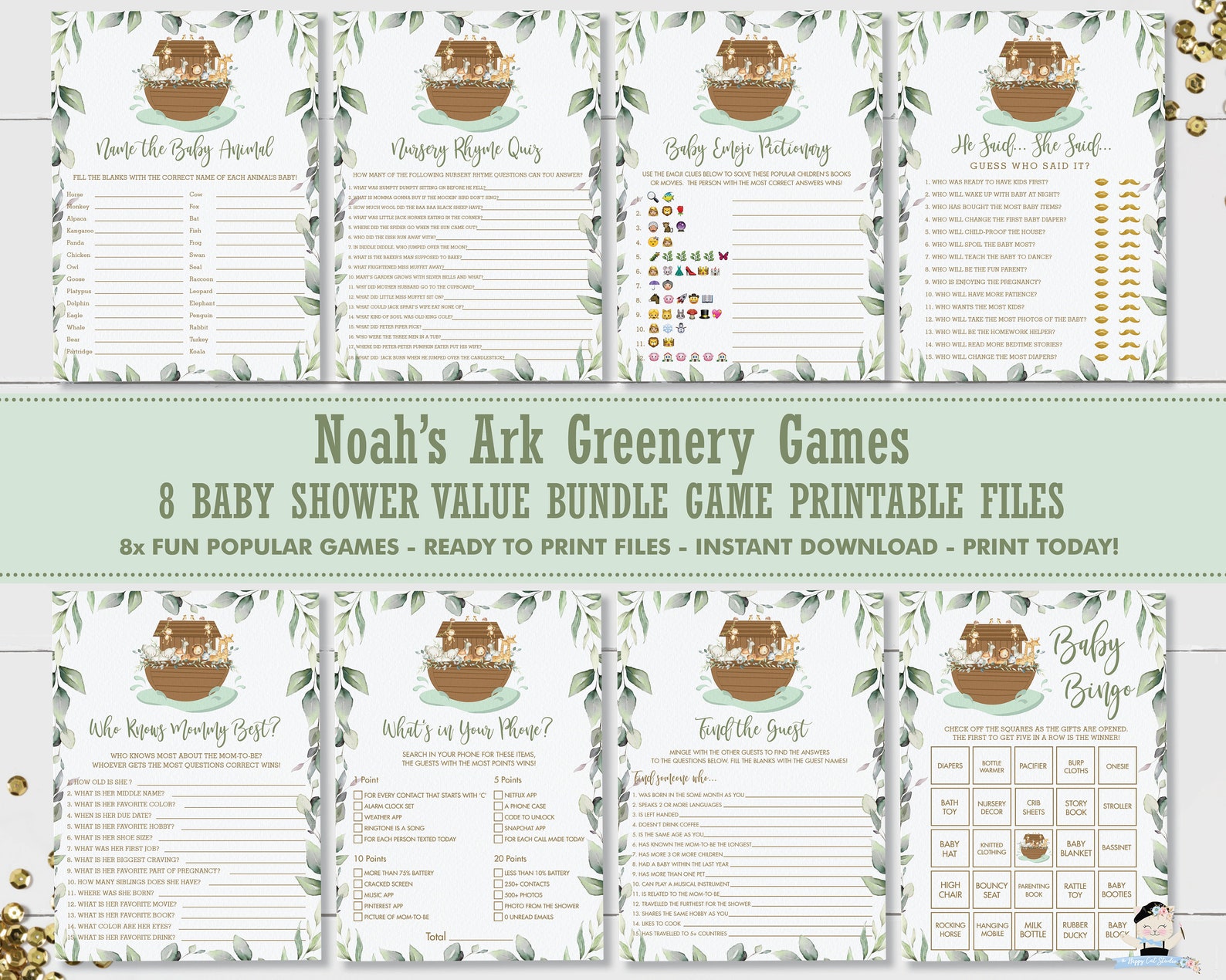 Noah's Ark Baby Shower Game Bundle 8 GAMES Find Guest - Etsy