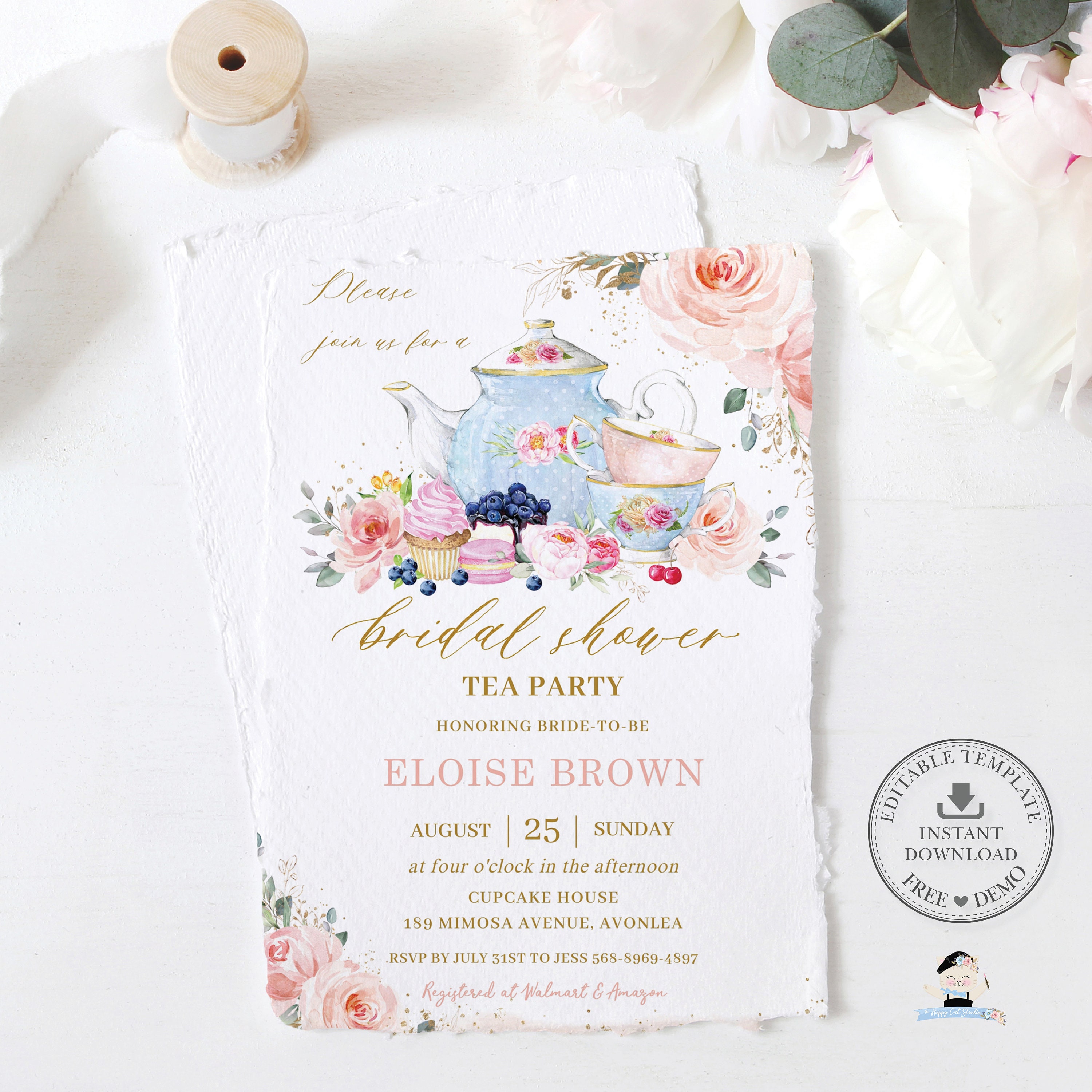Tea Party Invitation, EDITABLE TEMPLATE, Instant Download, Bridal Baby ...