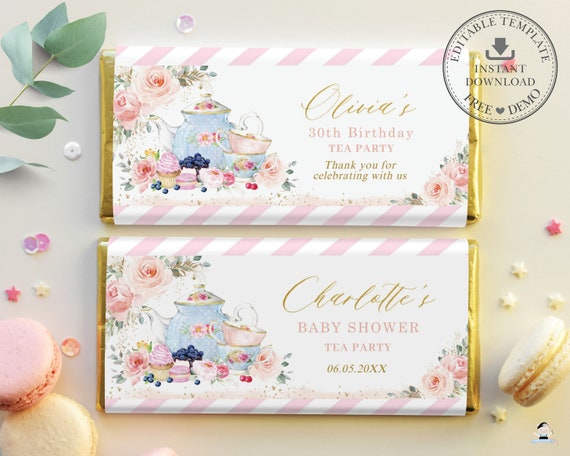 Blush Floral Tea Party Chocolate Bar Wrappers EDITABLE | Etsy