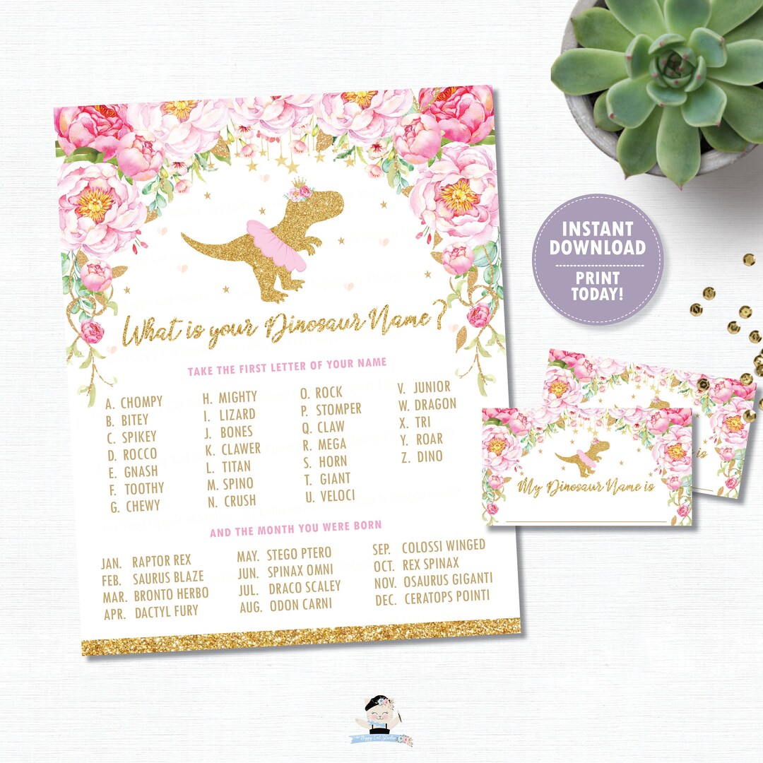 What is Your Dinosaur Name Game Sign Name Tag | Dinosaur Birthday ...