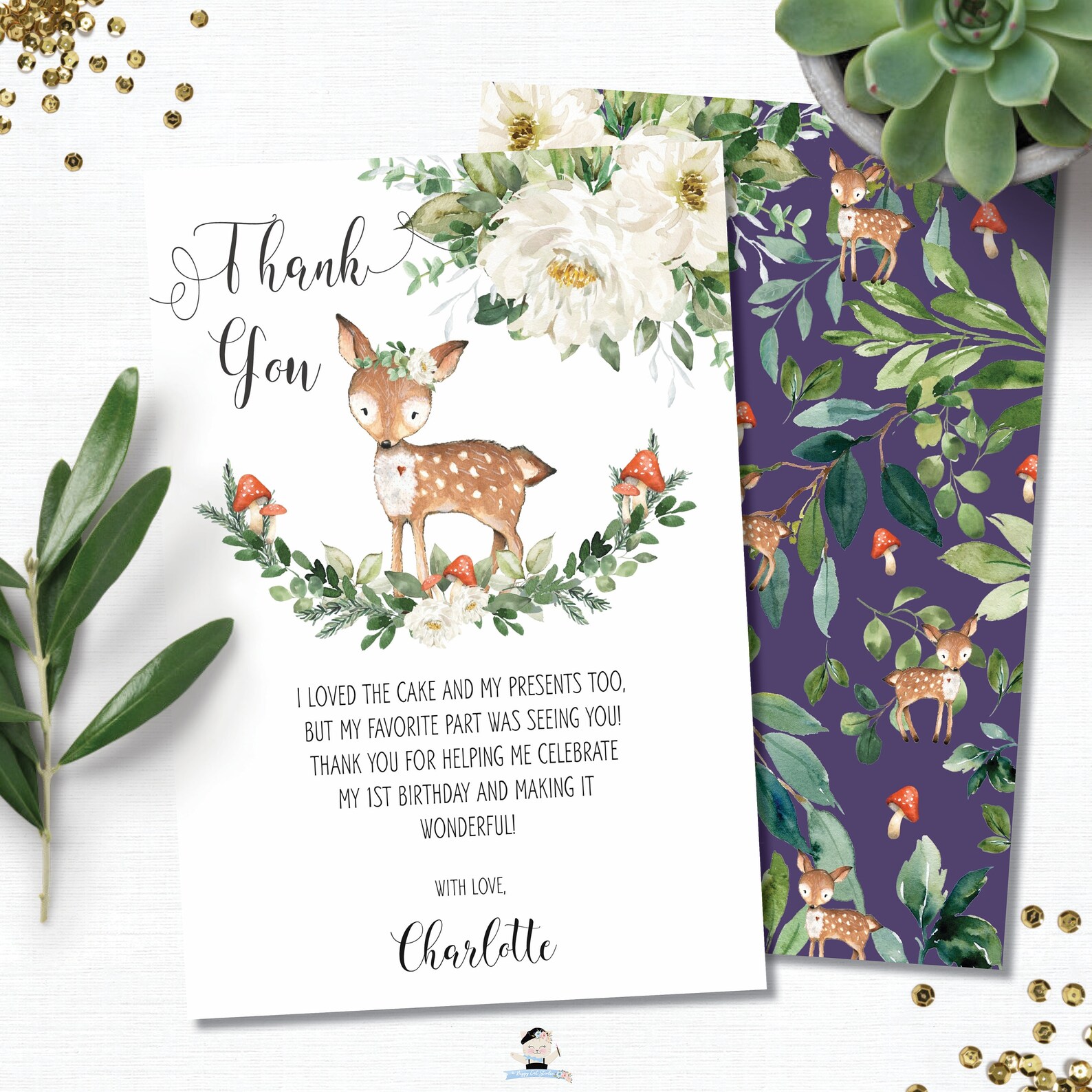 Deer Thank You Note Card Instant Download Fawn Deer | Etsy