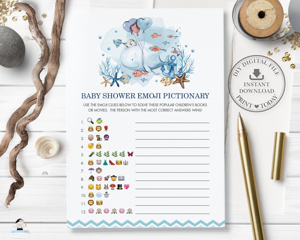 Nautical Whale Baby Shower Game Bundle INSTANT DOWNLOAD Bingo Advice ...