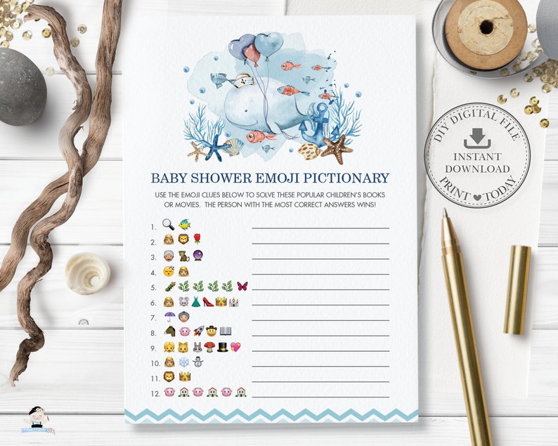 Nautical Whale Baby Shower Game Bundle INSTANT DOWNLOAD Bingo Advice ...