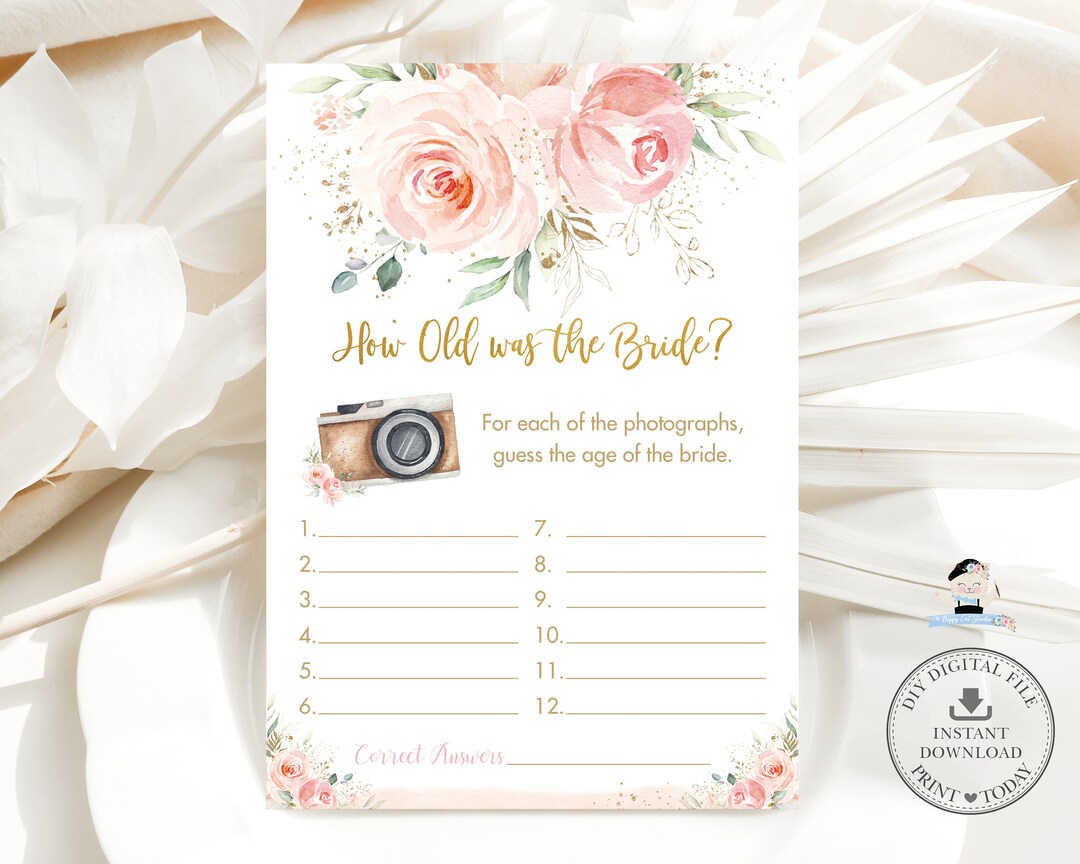 Bridal Shower How Old Was the Bride Game, INSTANT DOWNLOAD, Chic Blush ...