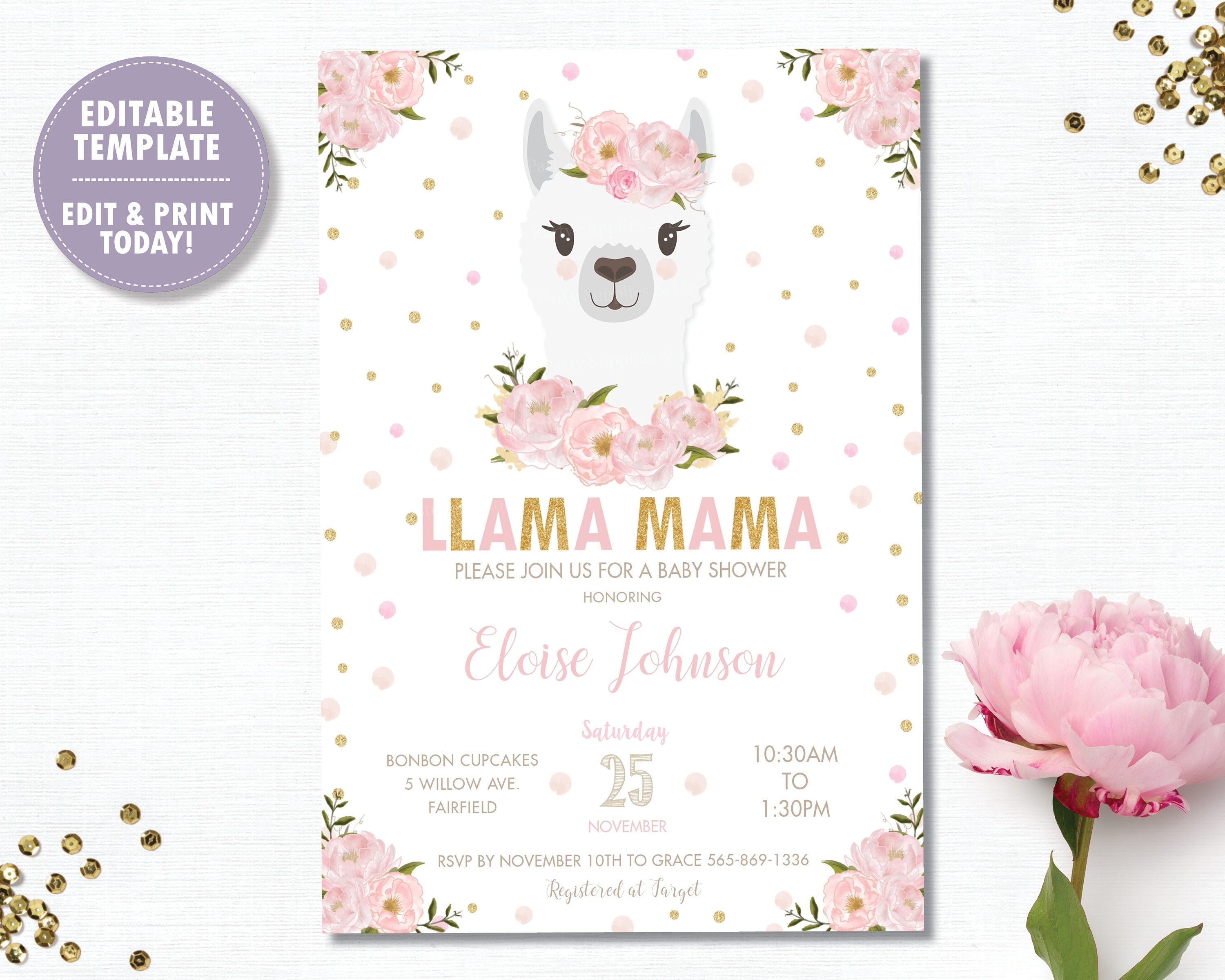 Llama Invitation EDITABLE TEMPLATE Instant Download Llama - Etsy Australia