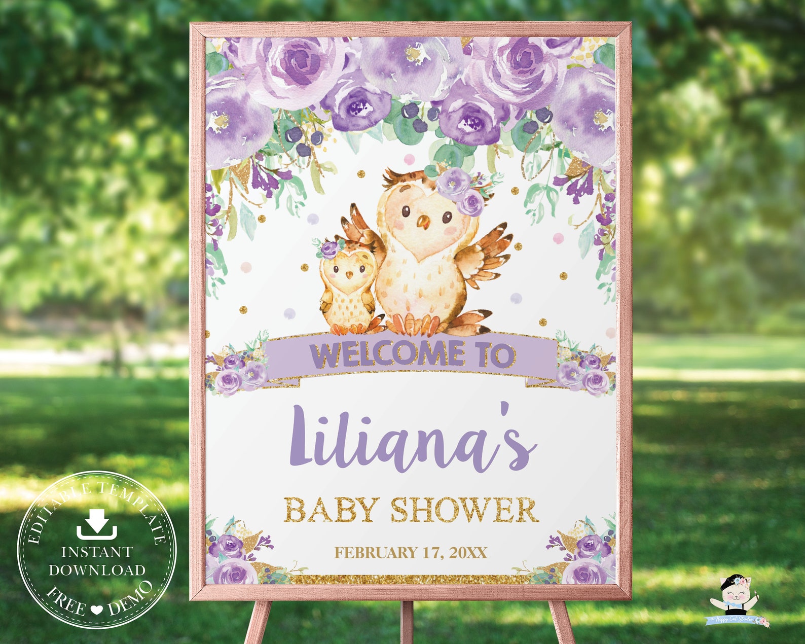 Owl Welcome Sign, EDITABLE TEMPLATE, Printable Mom Baby Owls, Whimsical ...