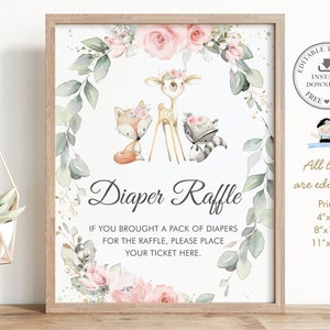 Woodland Table Sign Bundle, EDITABLE TEMPLATE, Pink Floral Greenery ...