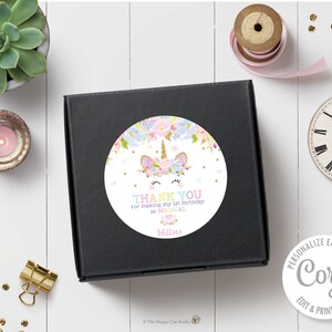 Unicorn 2 Round Labels EDITABLE TEMPLATE Pink Floral - Etsy Australia