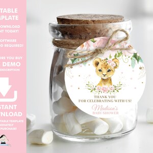 EDITABLE TEMPLATE Lion Cub Pink Floral 2" Circle Tags, Jungle Animals ...