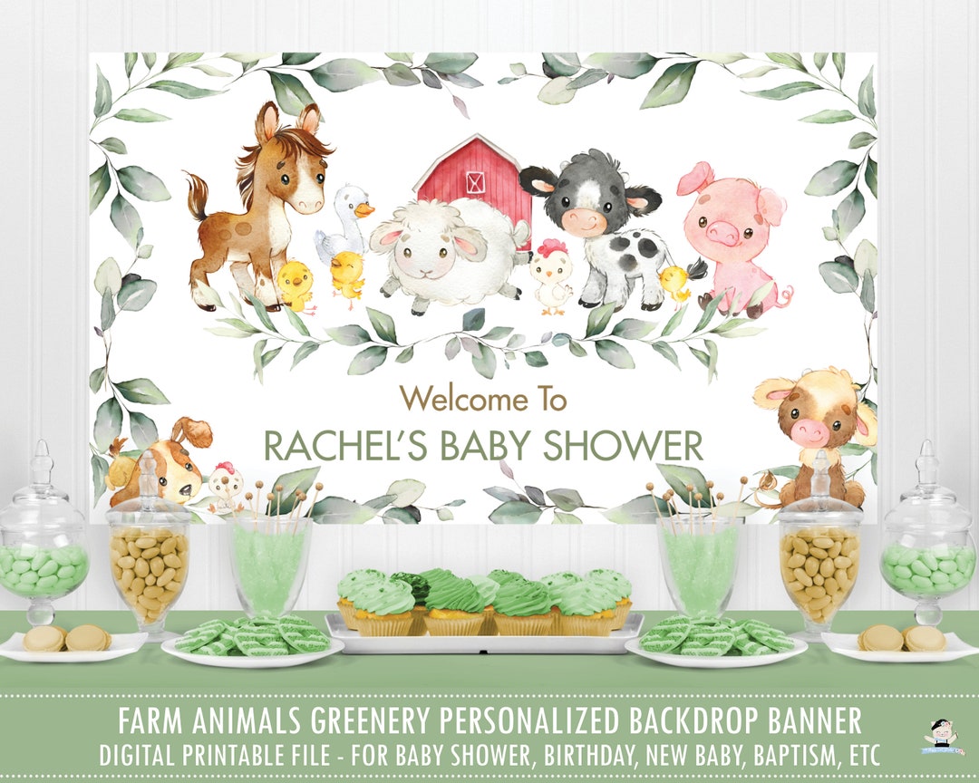 Farm Animals Birthday Party Baby Shower Backdrop Banner, Barnyard Cow ...