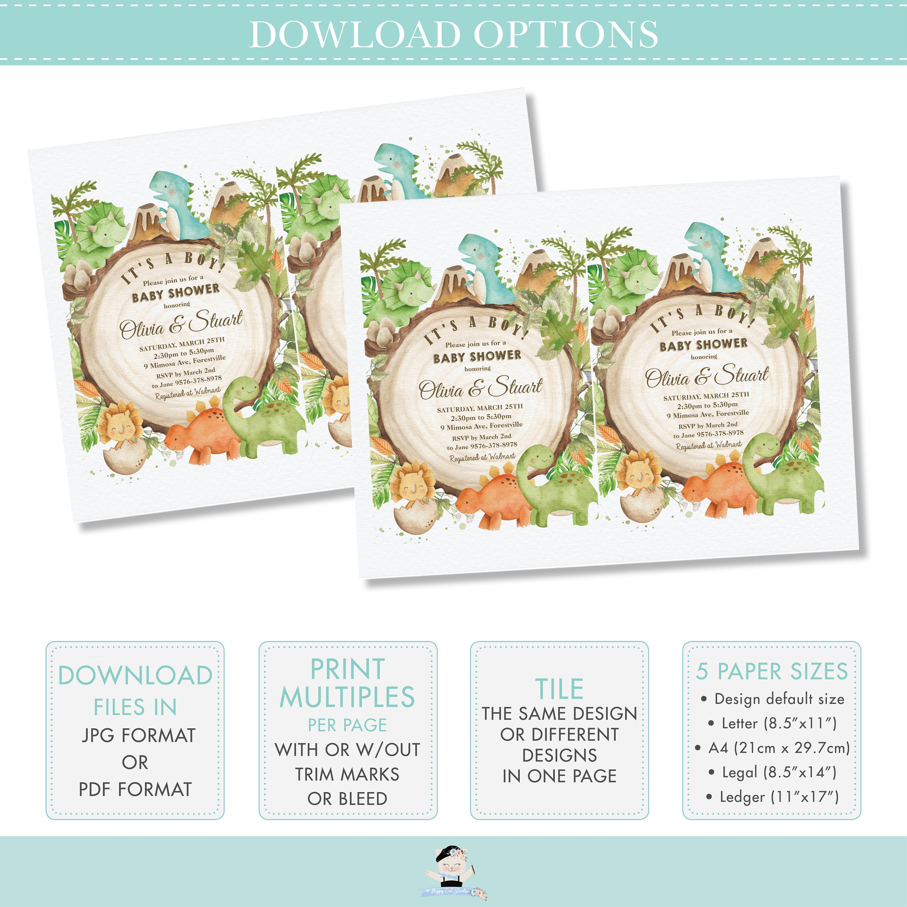 EDITABLE TEMPLATE Cute Dinosaurs 2" Circle Label, T-rex Thank You ...