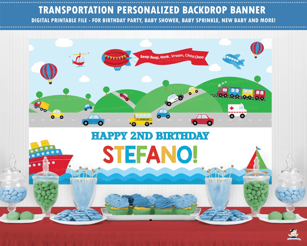 Transportation Birthday Backdrop Banner, Transportation Party Decor ...