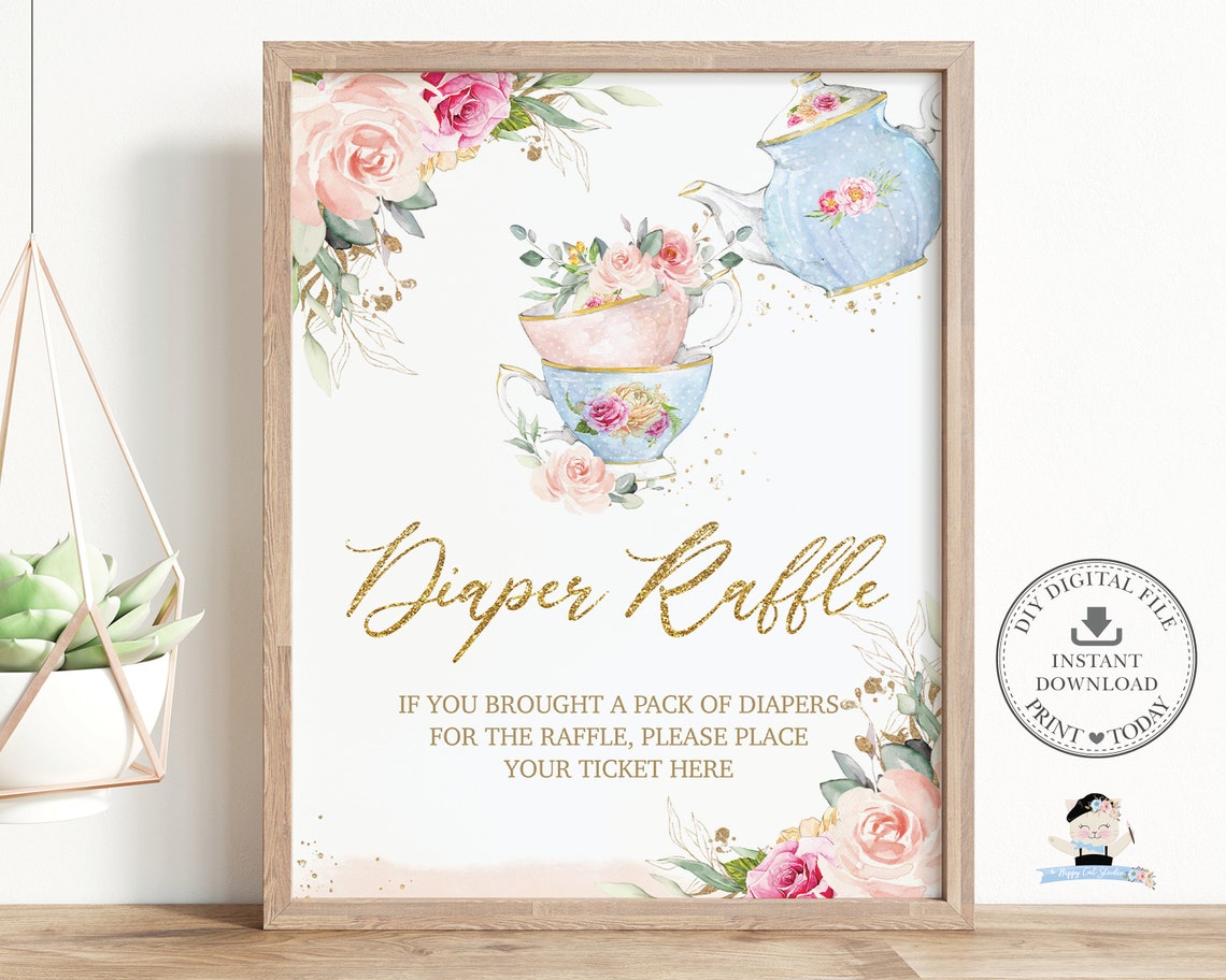 Diaper Raffle Sign INSTANT DOWNLOAD Vintage Tea Cups Teapot - Etsy