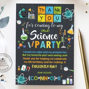 Mad Science Party Thank You Card Printable EDITABLE TEMPLATE ...