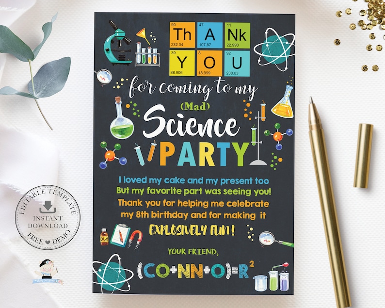Mad Science Party Thank You Card Printable EDITABLE TEMPLATE ...