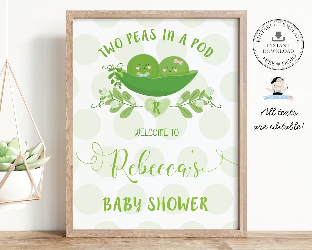 Two Peas in a Pod Welcome Sign, Twins Girl and Boy Baby Shower Poster ...