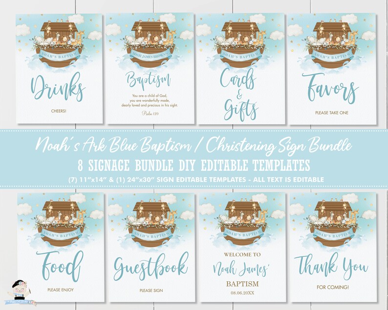Noah's Ark Blue Baptism Christening Tabletop Signs Bundle - Etsy