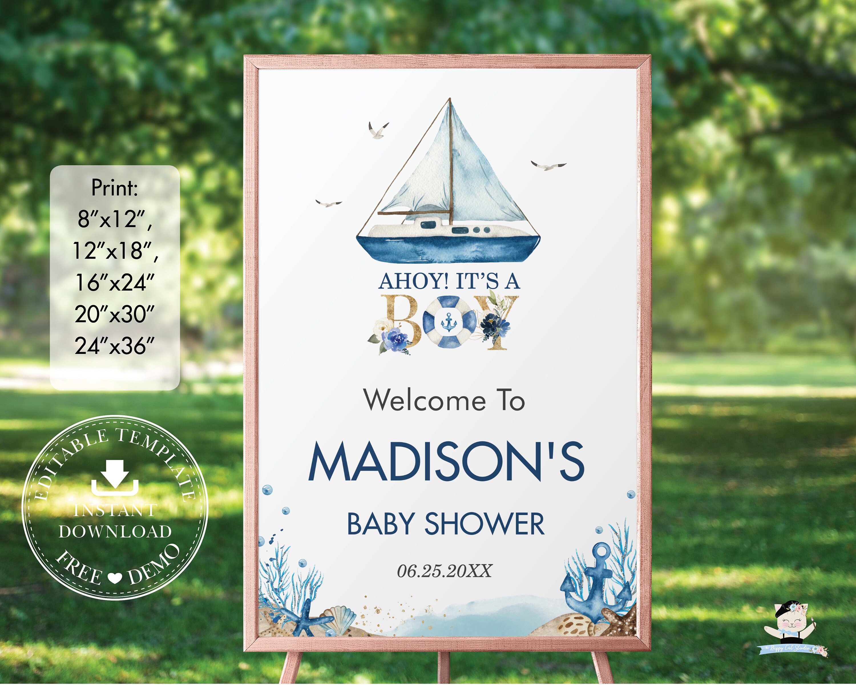 Nautical Ahoy It's a Boy Welcome Sign EDITABLE TEMPLATE - Etsy