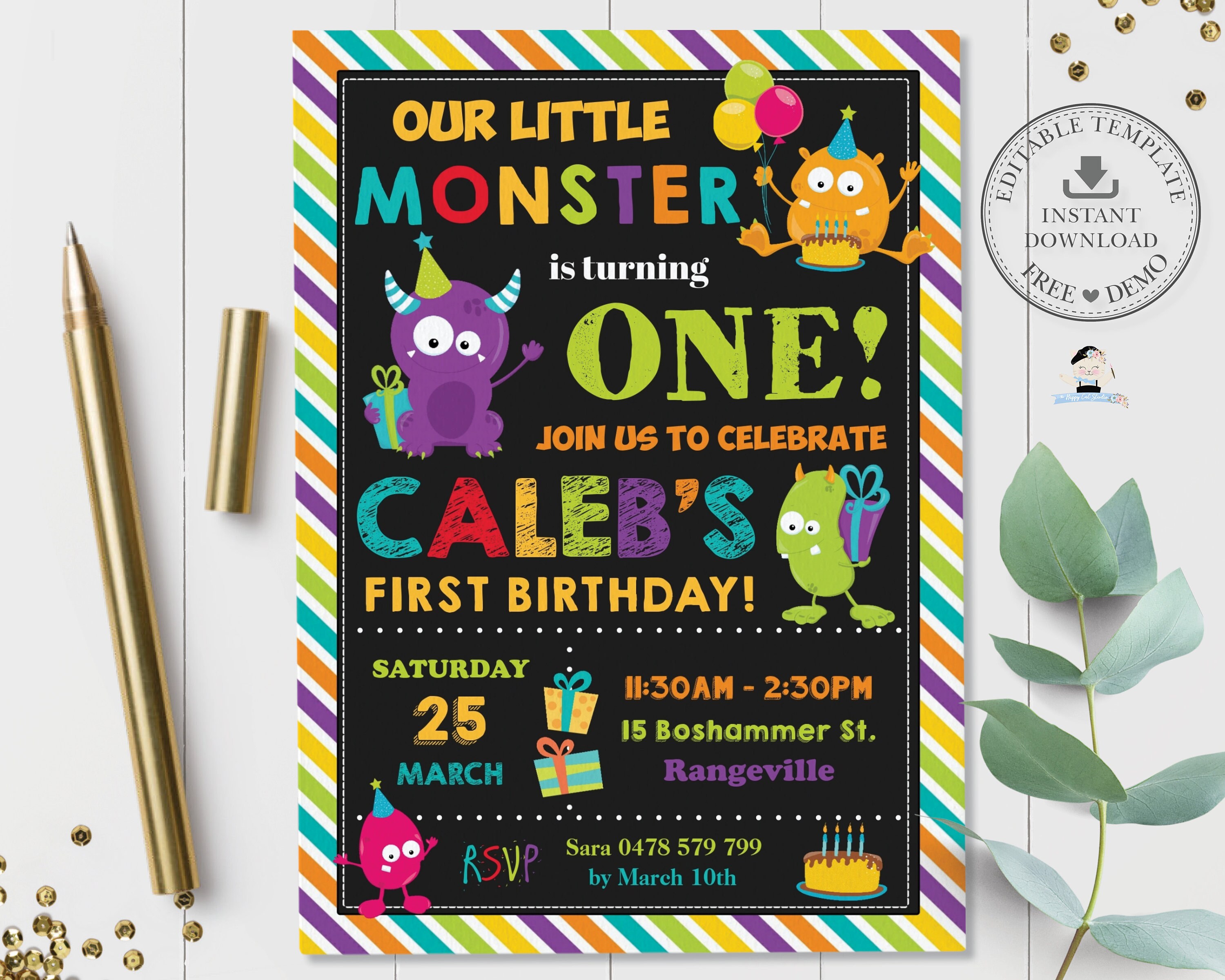 Little Monsters Invitation EDITABLE TEMPLATE Cute Colorful | Etsy