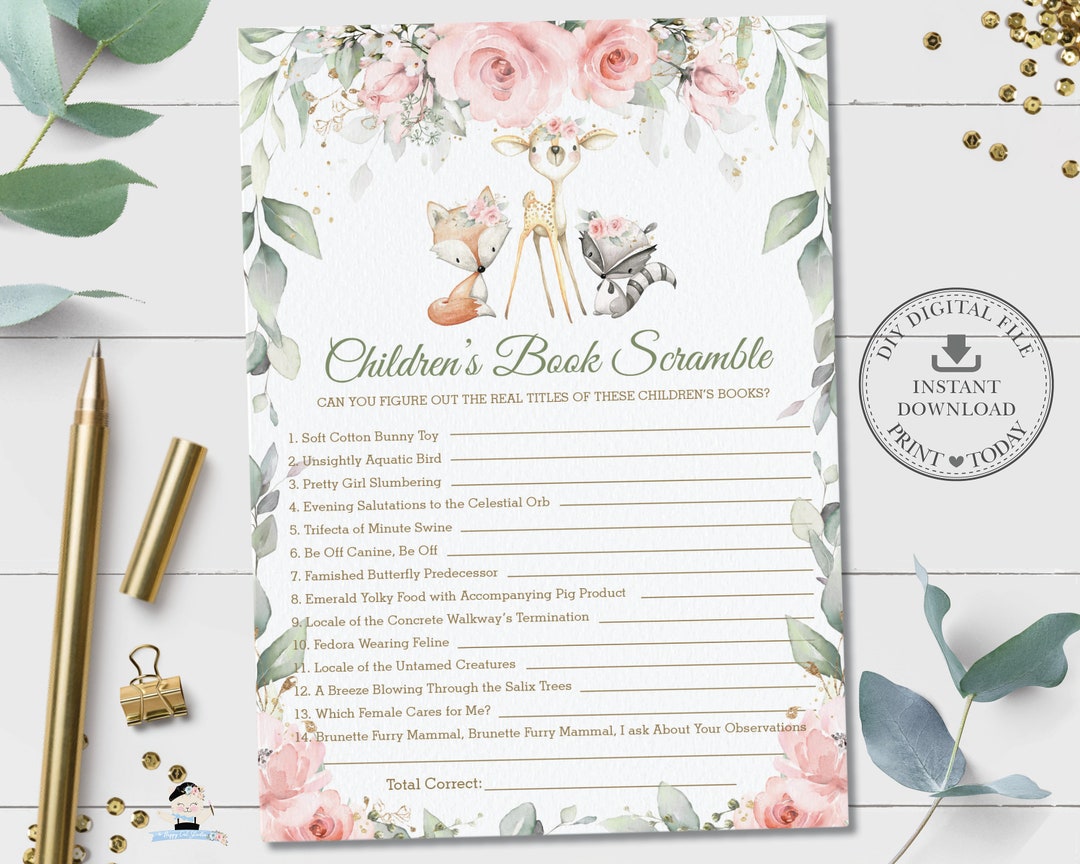 Children's Book Scramble Game, INSTANT DOWNLOAD, Floral Woodland ...