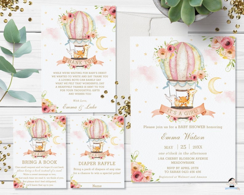 Hot Air Balloon Baby Shower Invitation Bundle Set Diaper - Etsy