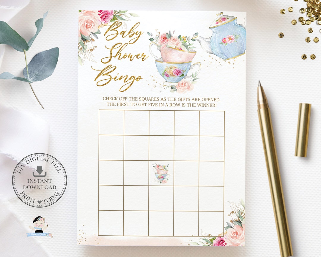 Blush Pink Floral Tea Party Baby Shower Bingo Game, INSTANT DOWNLOAD ...