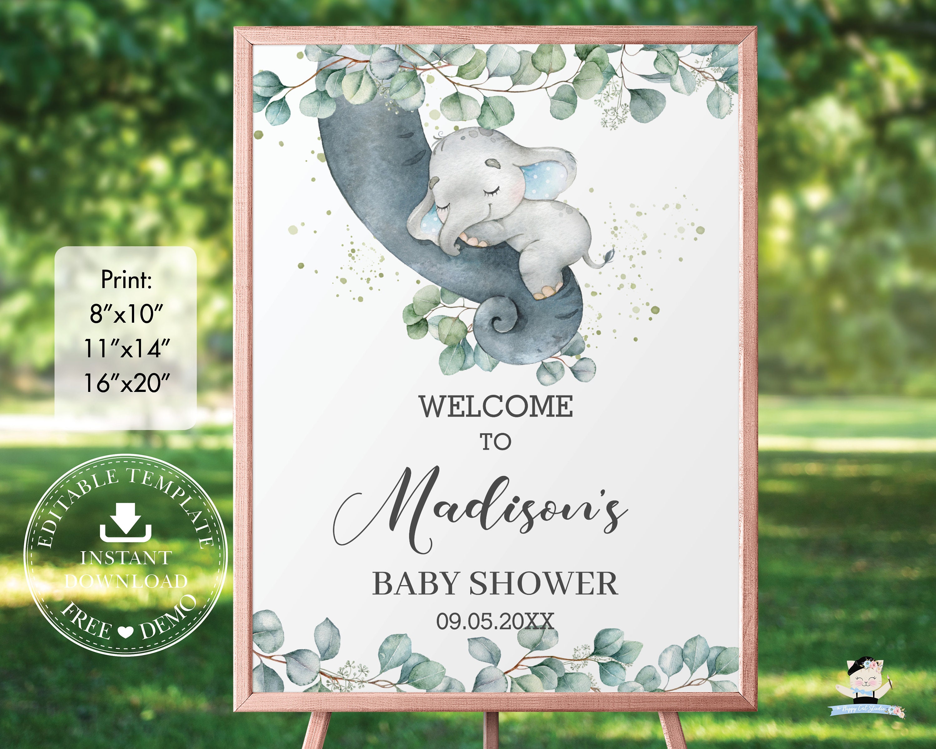 Elephant Welcome Sign EDITABLE TEMPLATE Diy Eucalyptus - Etsy Australia