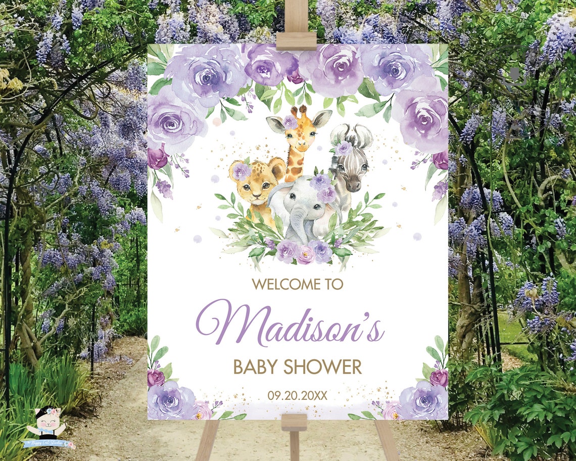 Jungle Animals Welcome Sign EDITABLE TEMPLATE Diy Purple - Etsy