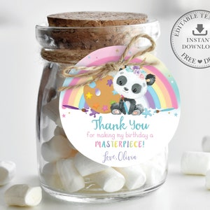 EDITABLE TEMPLATE, Pandacorn Art Party 2" Circle Label, Rainbow Panda ...