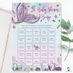 Mermaid Tail Baby Shower Bingo Game, Pre-filled Blank Cards, Baby Girl ...