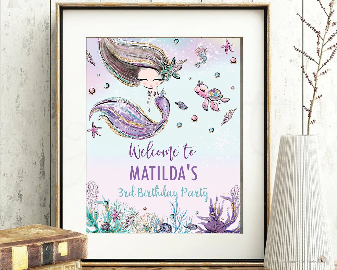 Mermaid Welcome Sign EDITABLE TEMPLATE, Cute Mermaid Baby Shower ...