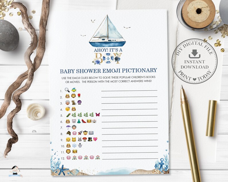 Nautical Baby Shower Game Bundle, INSTANT DOWNLOAD, Ahoy It's a Boy ...