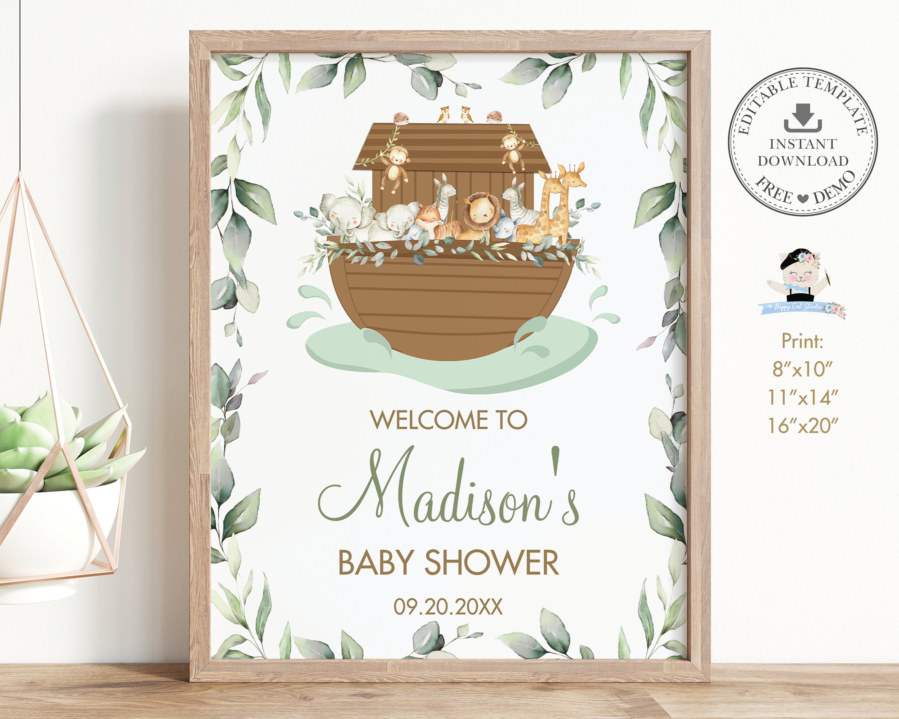 Noah's Ark Welcome Sign, EDITABLE TEMPLATE, Chic Greenery Noahs Ark ...