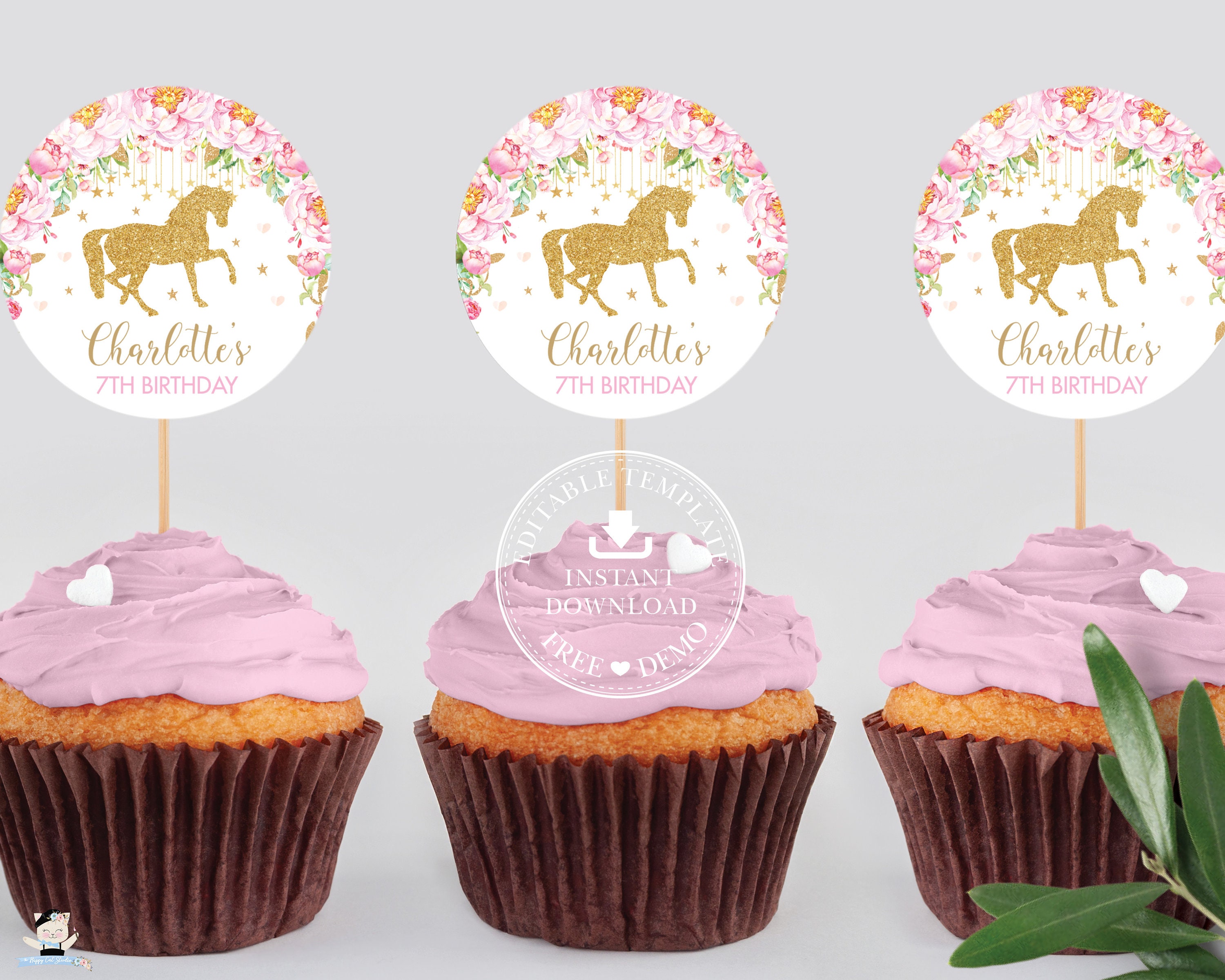 Horse Circle Label 2.5", EDITABLE TEMPLATE, Pony Birthday Party Thank ...