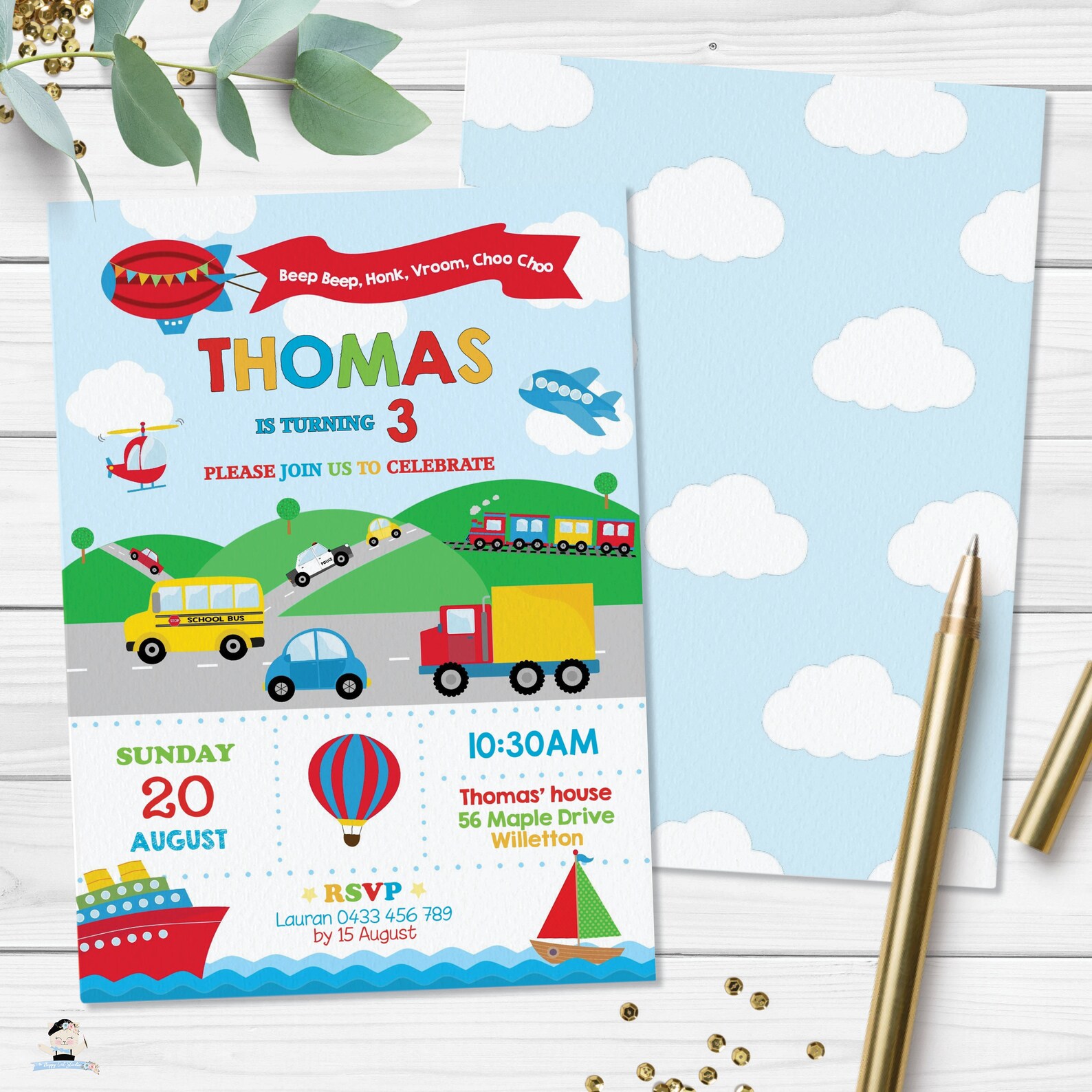 Transportation Birthday Invitation, Transportation Invitation Download ...