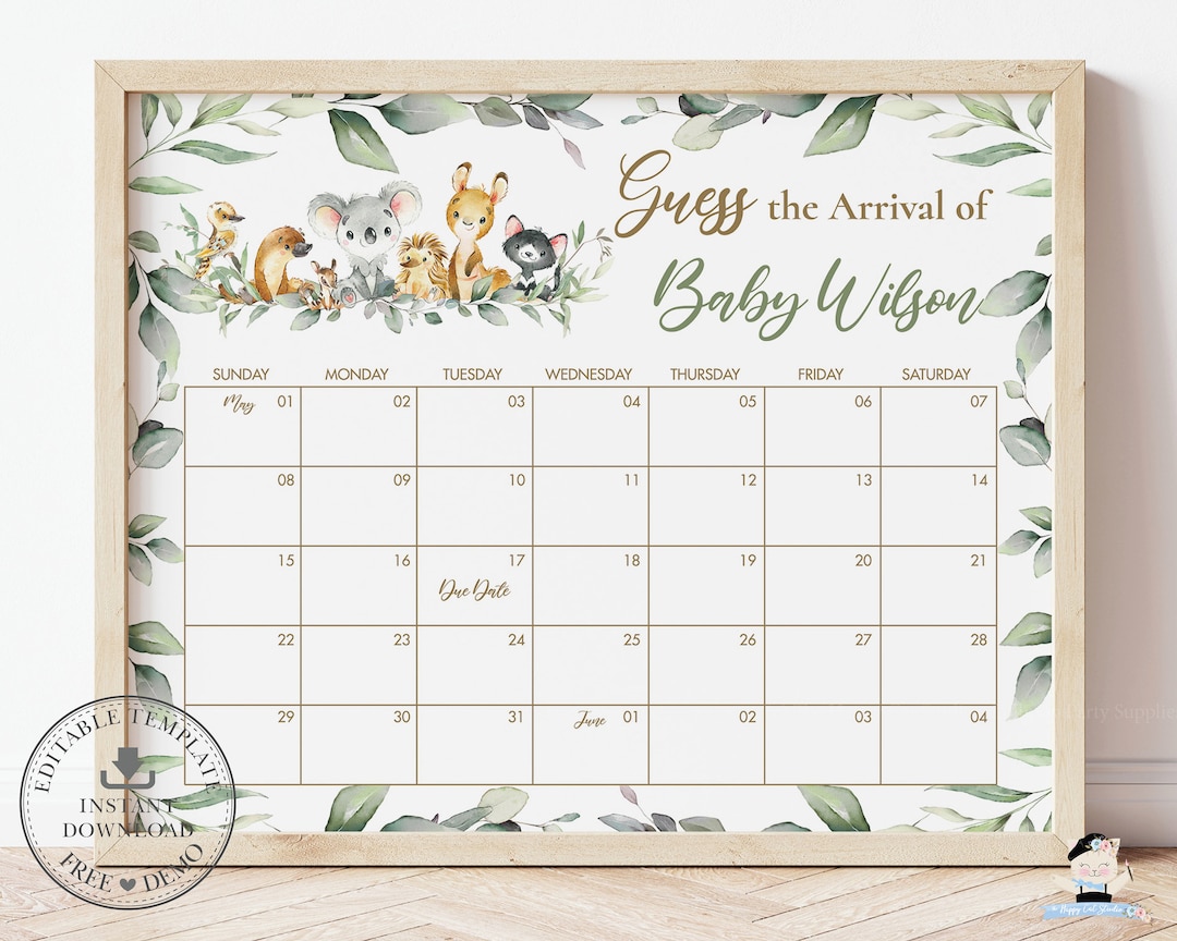Guess Baby's Due Date Calendar Game Printable EDITABLE TEMPLATE ...