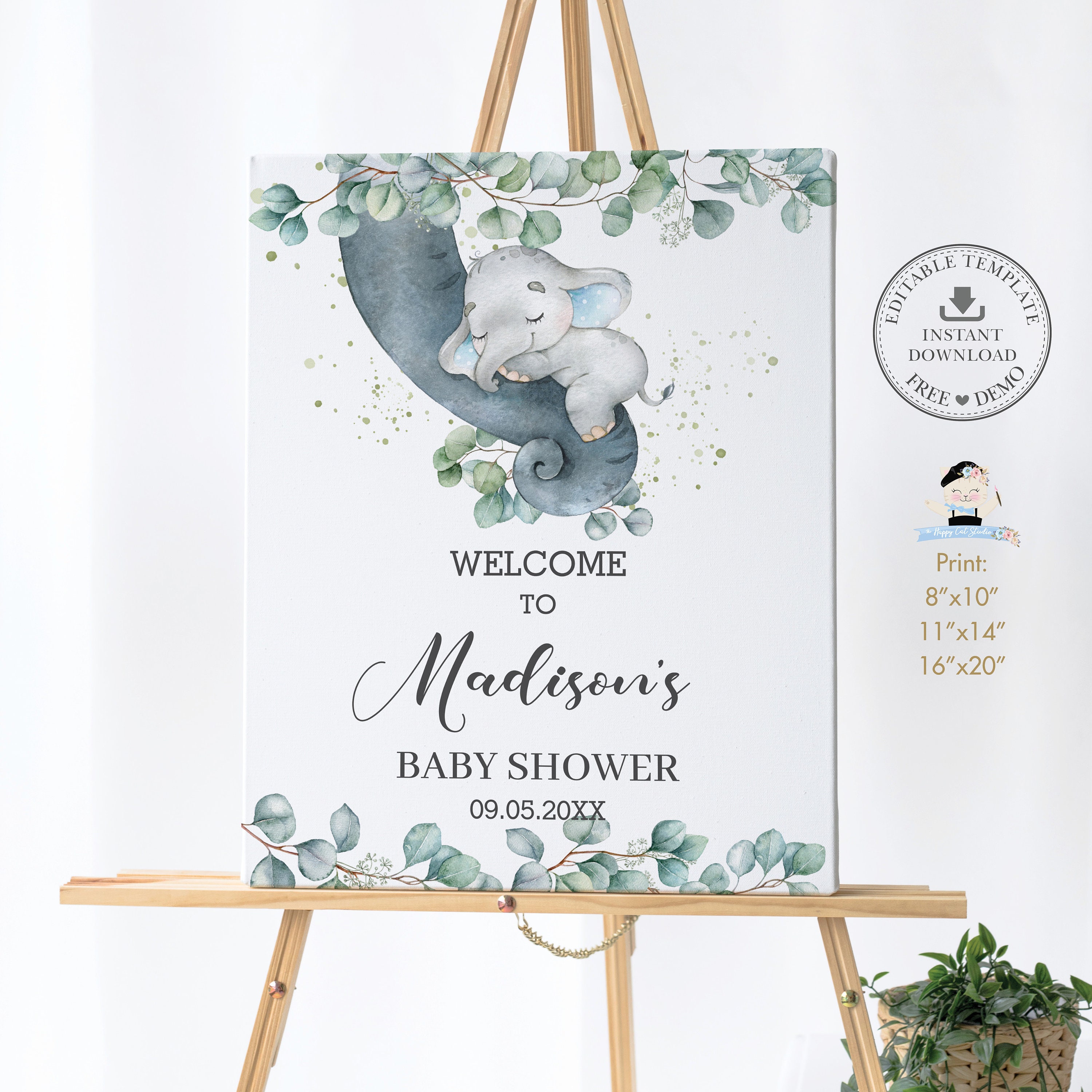 Elephant Welcome Sign EDITABLE TEMPLATE Diy Eucalyptus - Etsy Australia