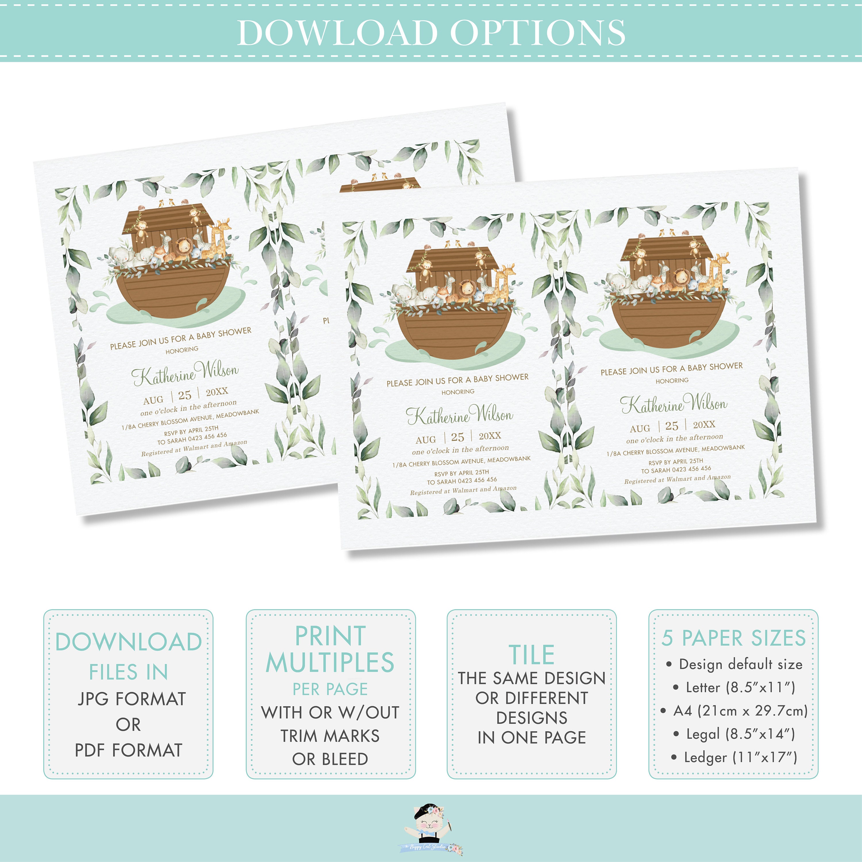Noah's Ark Welcome Sign, EDITABLE TEMPLATE, Chic Greenery Noahs Ark ...