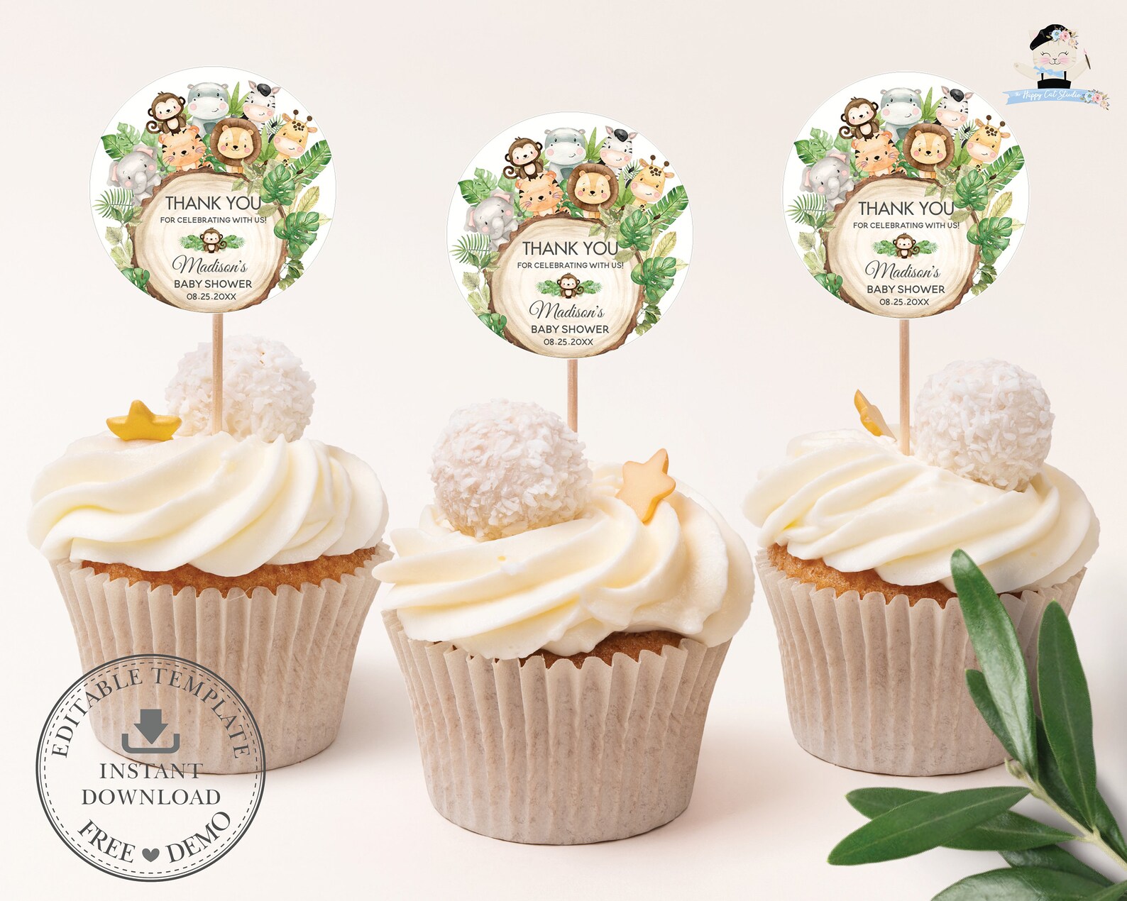 Cute Jungle Animals 2 Circle Label EDITABLE TEMPLATE - Etsy