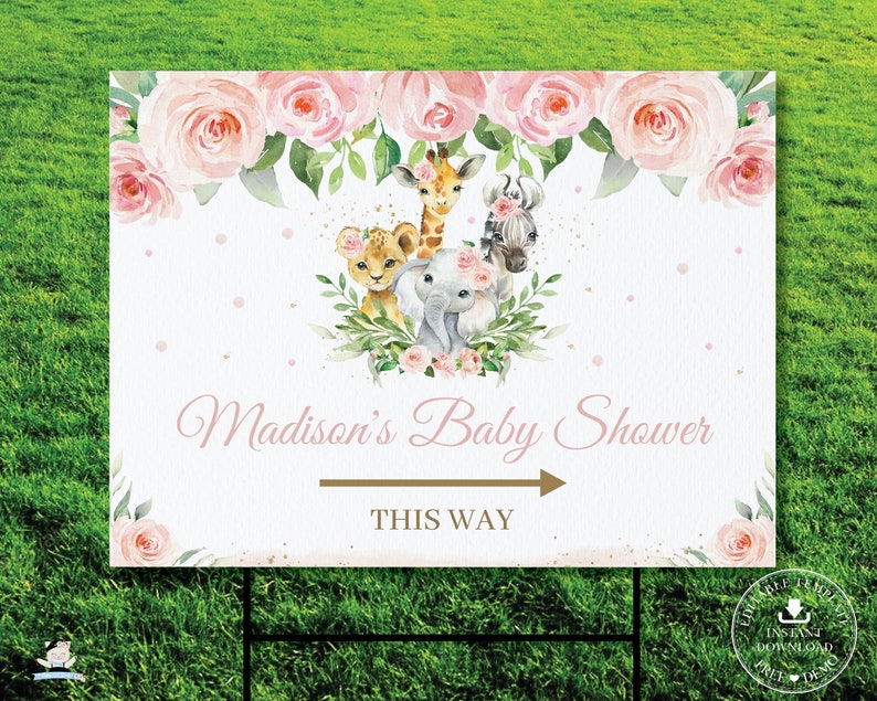 Jungle Animals Yard Sign EDITABLE TEMPLATE Diy Blush Pink - Etsy
