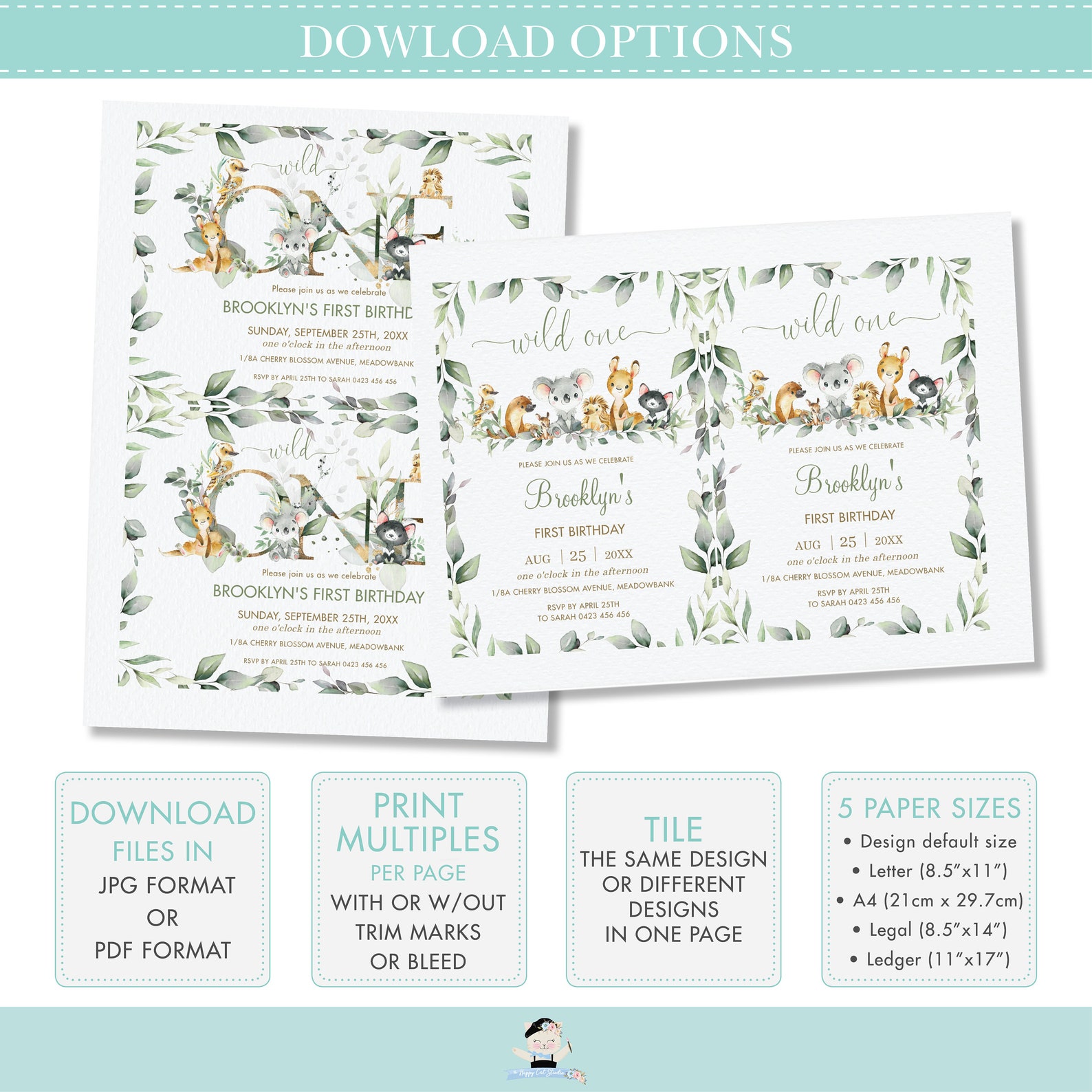 EDITABLE TEMPLATE Australian Animals 2 Circle Tags | Etsy