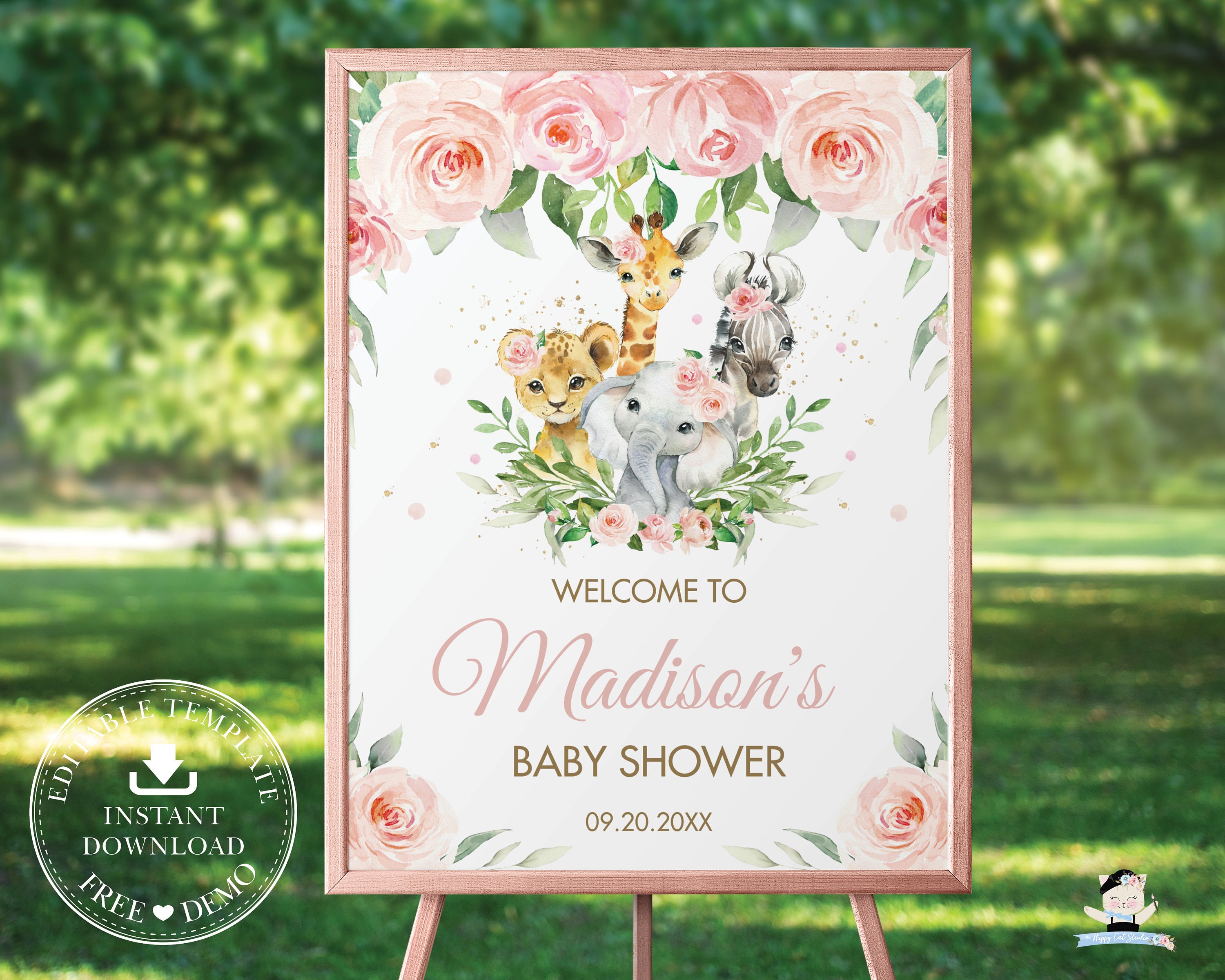 Jungle Animals Welcome Sign EDITABLE TEMPLATE Diy Blush Pink - Etsy