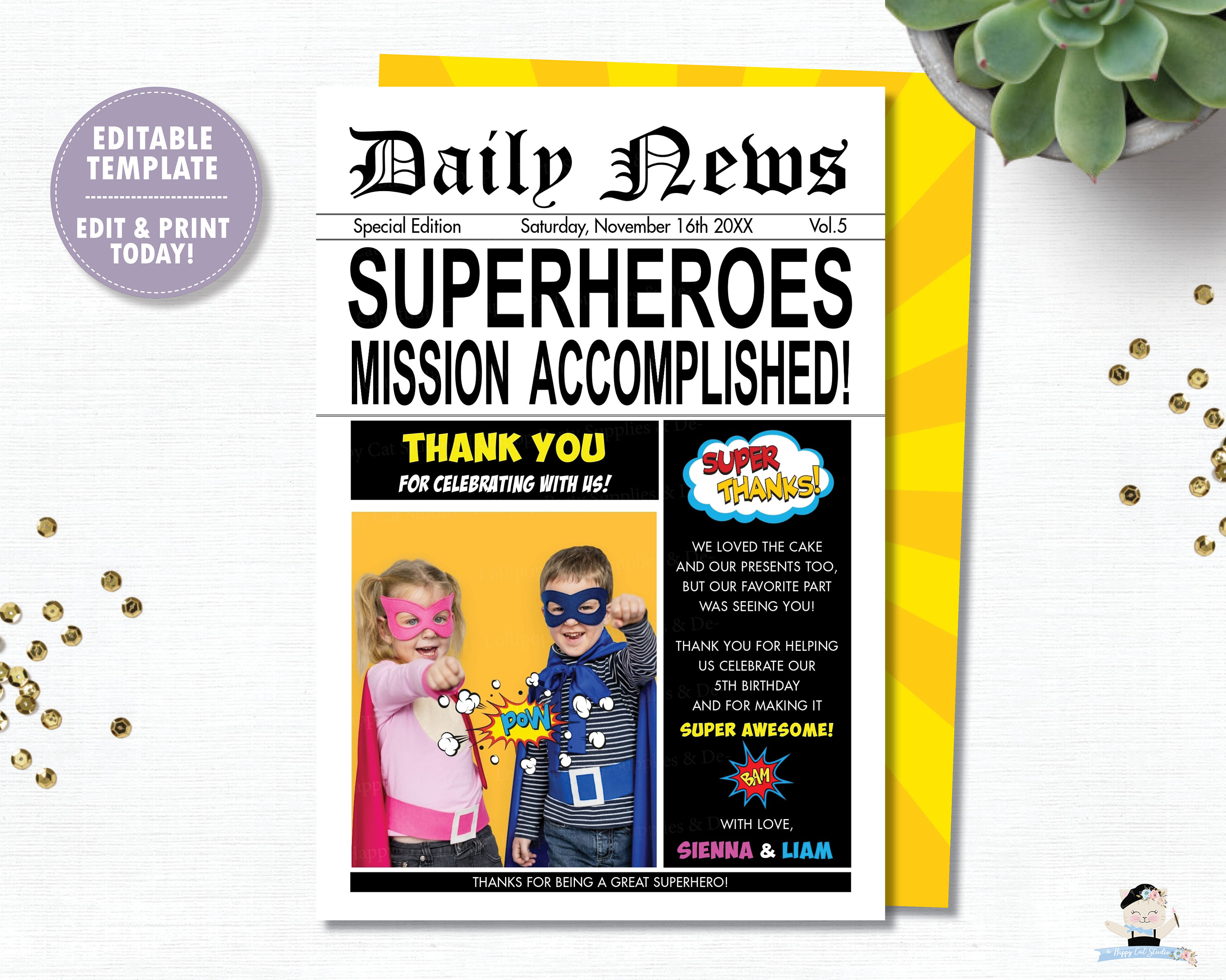 Superhero Thank You Card EDITABLE TEMPLATE Instant Download - Etsy