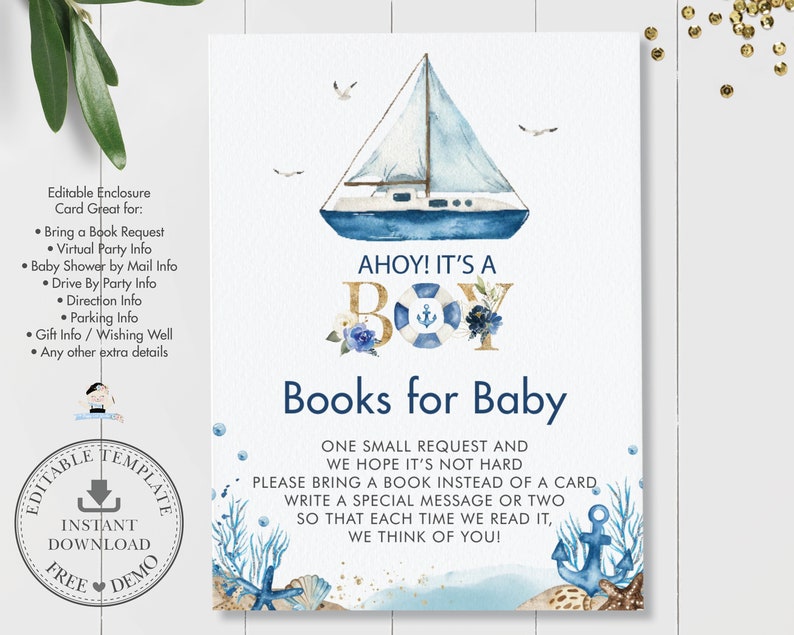 EDITABLE TEMPLATE Nautical Ahoy It's a Boy Books for Baby - Etsy